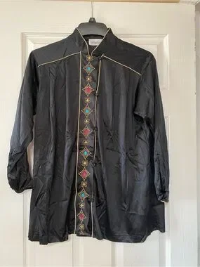 Vintage | Intimates & Sleepwear | Vtg 6s Asian Mandarin Collar Black ...